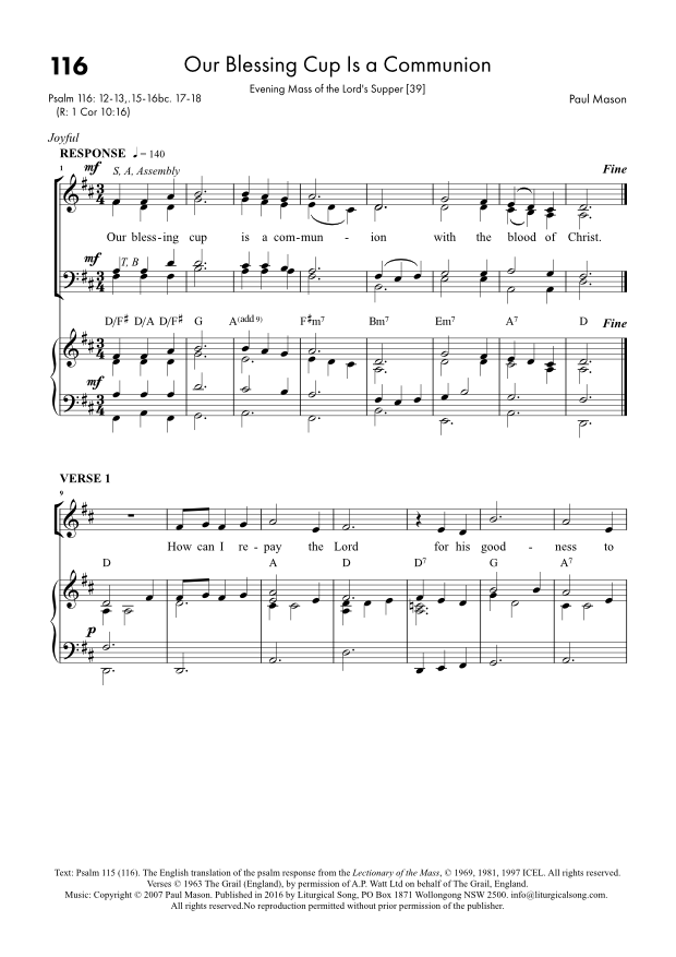 Psalm 116 Our Blessing Cup - Liturgical Song